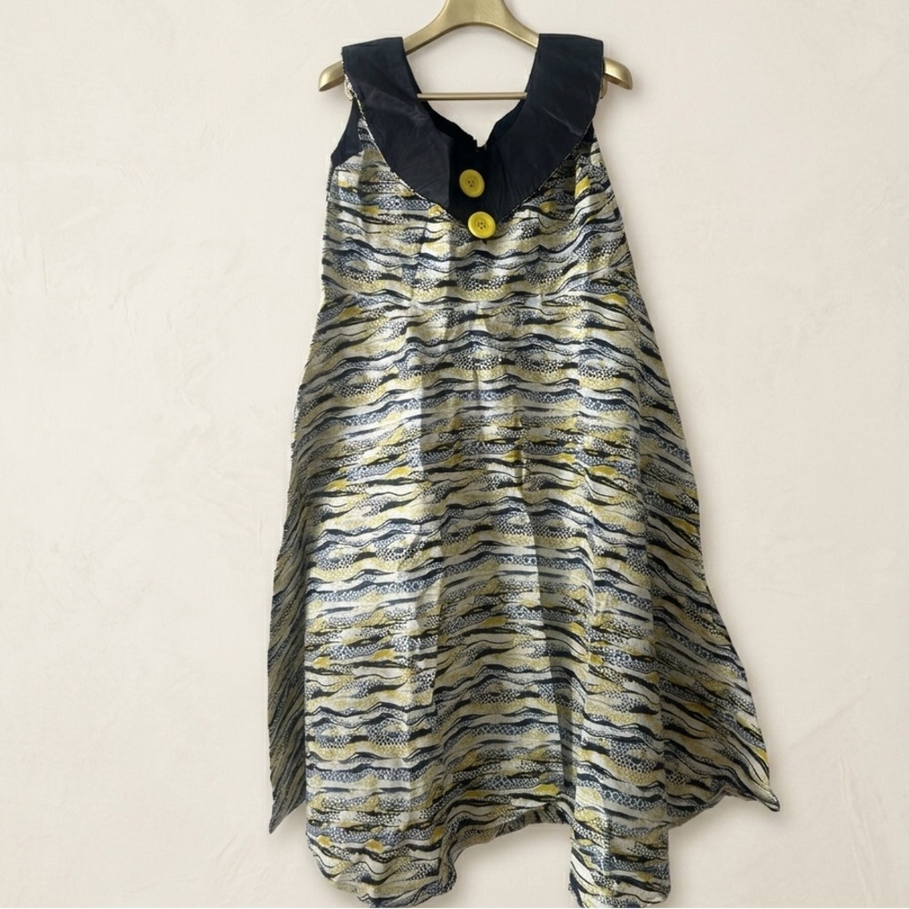 Dresses | Handmade African Dress Yellow And Navy Textured Aline Dress ...